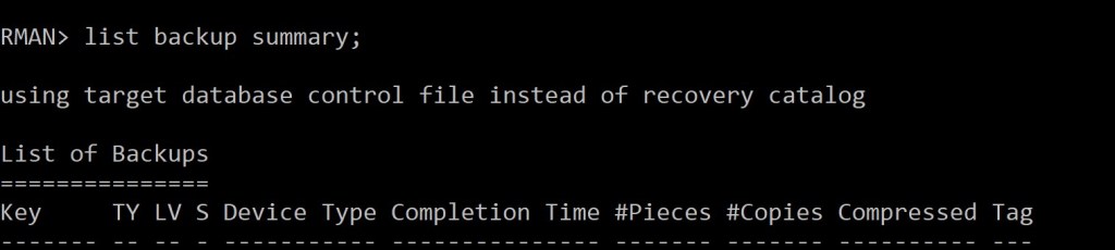 RMAN List Backup Summary command – Geodata Master
