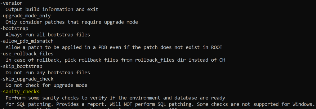 Oracle Database DATAPATCH Parameters and Pre-requisite Check (sanity ...